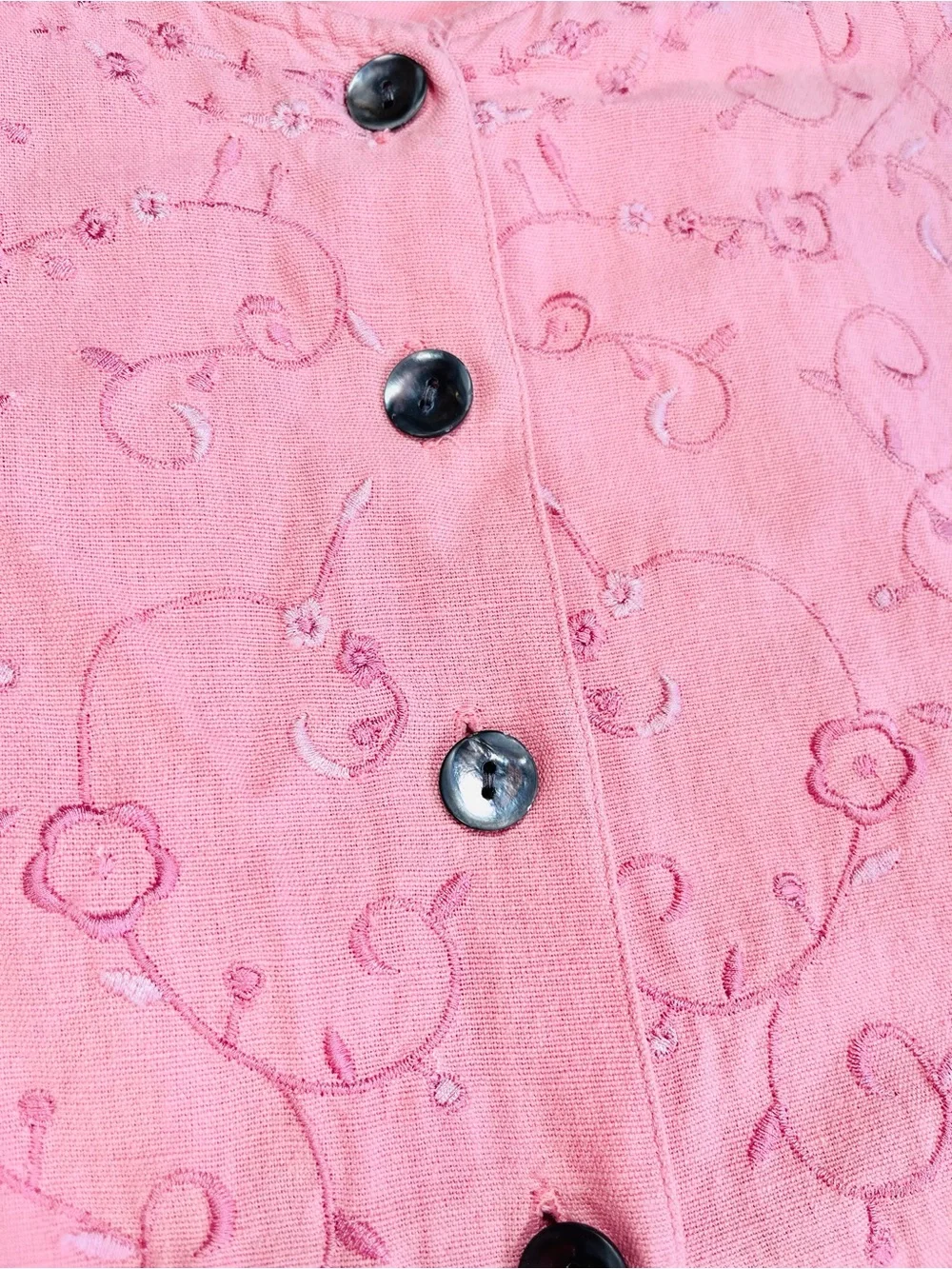 Dresses | Vintage Pink Linen Button Front Maxi Dress Floral Embroidered ...